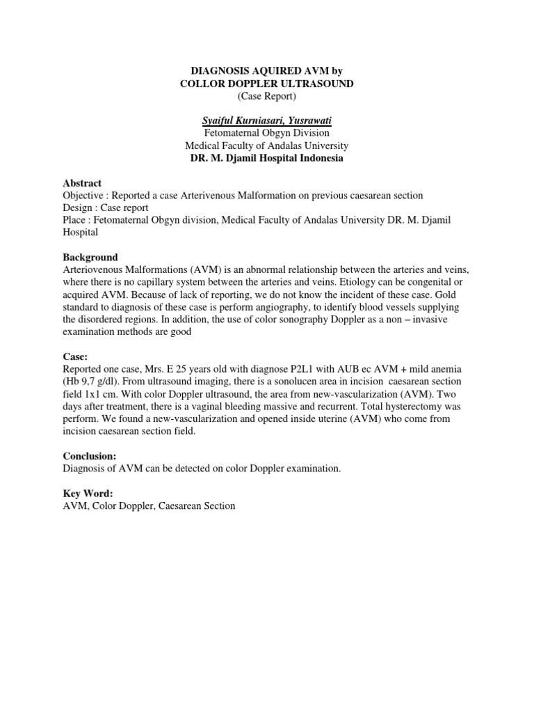 Case Report Avm Fix English Pdf Medical Ultrasound Epithelium