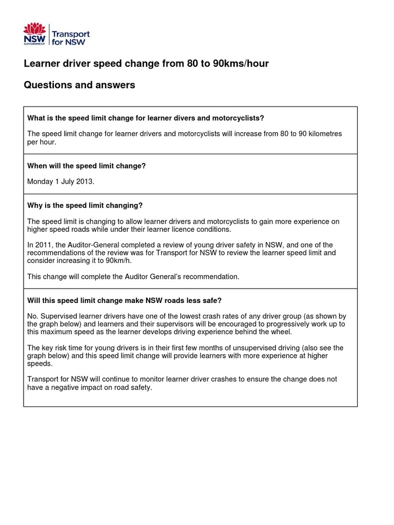 Learner Driver Speed Change From 80 To 90kms/hour Questions and Answers ...