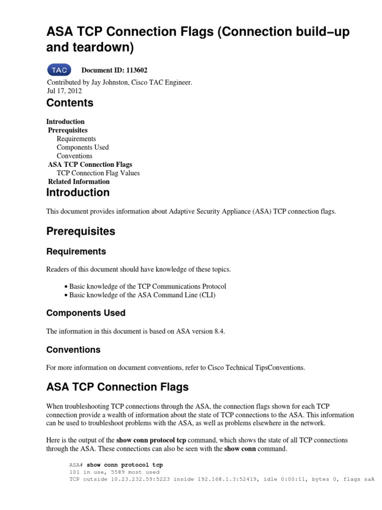 TCP Connection Flags On ASA | PDF | Transmission Control Protocol | Networking Standards
