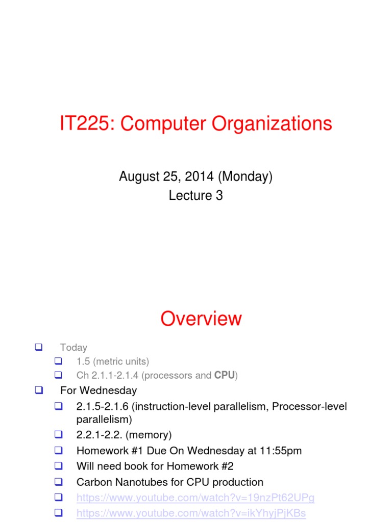 IT225: Computer Organizations: August 25, 2014 (Monday) | PDF | Instruction Set | Central ...