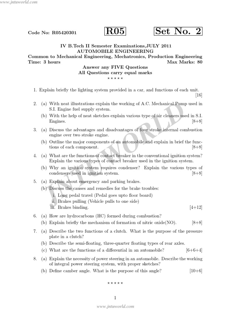Automobile Engineering Exam Papers | PDF | Combustion | Internal ...
