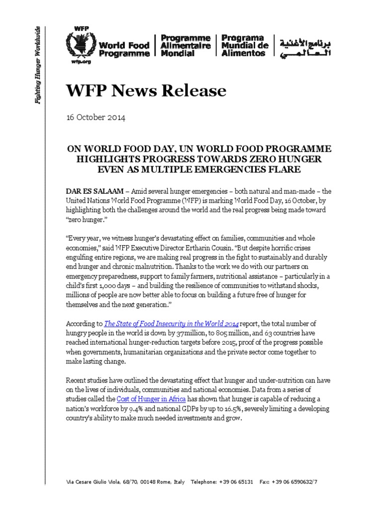 World Food Day WFP News Release 2014 Oct 16 PDF | PDF | World Food ...