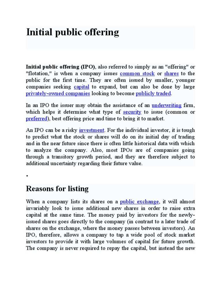 Initial Public Offering | PDF | Initial Public Offering | Underwriting