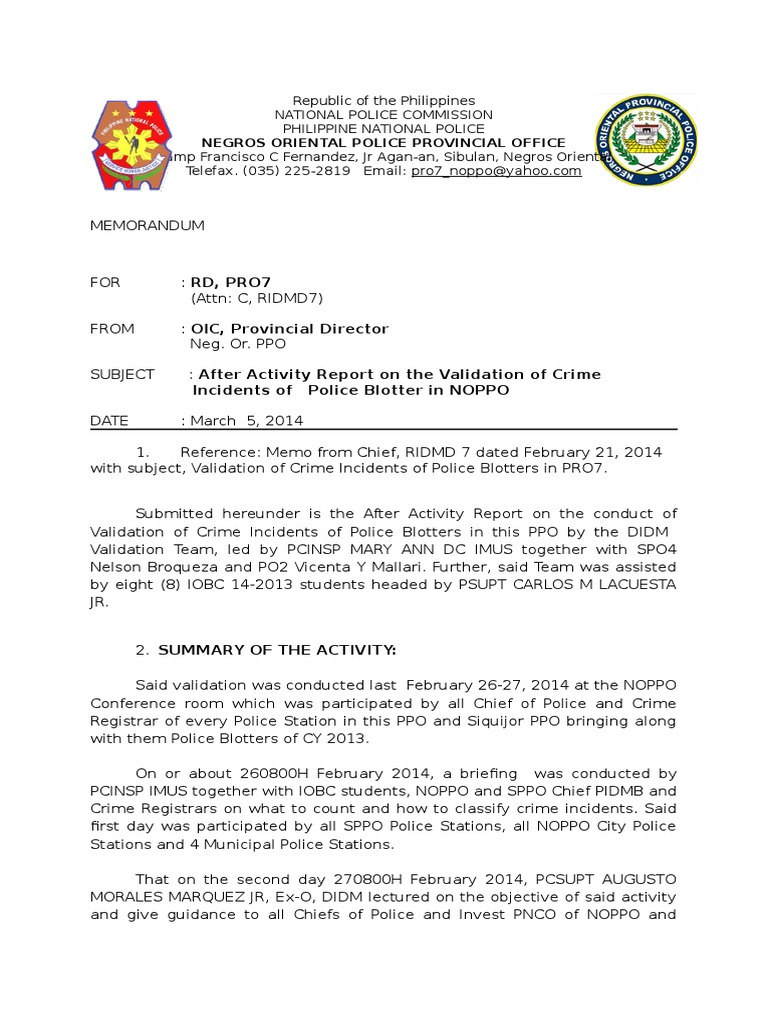 After Activity Report-Sample | PDF | Law Enforcement | Crime & Violence