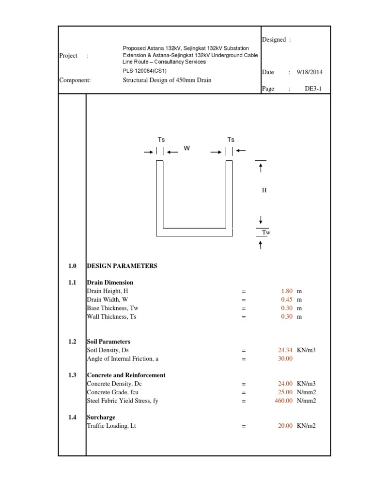 Rc Cable Trench Walls | Shear Stress | Building Engineering