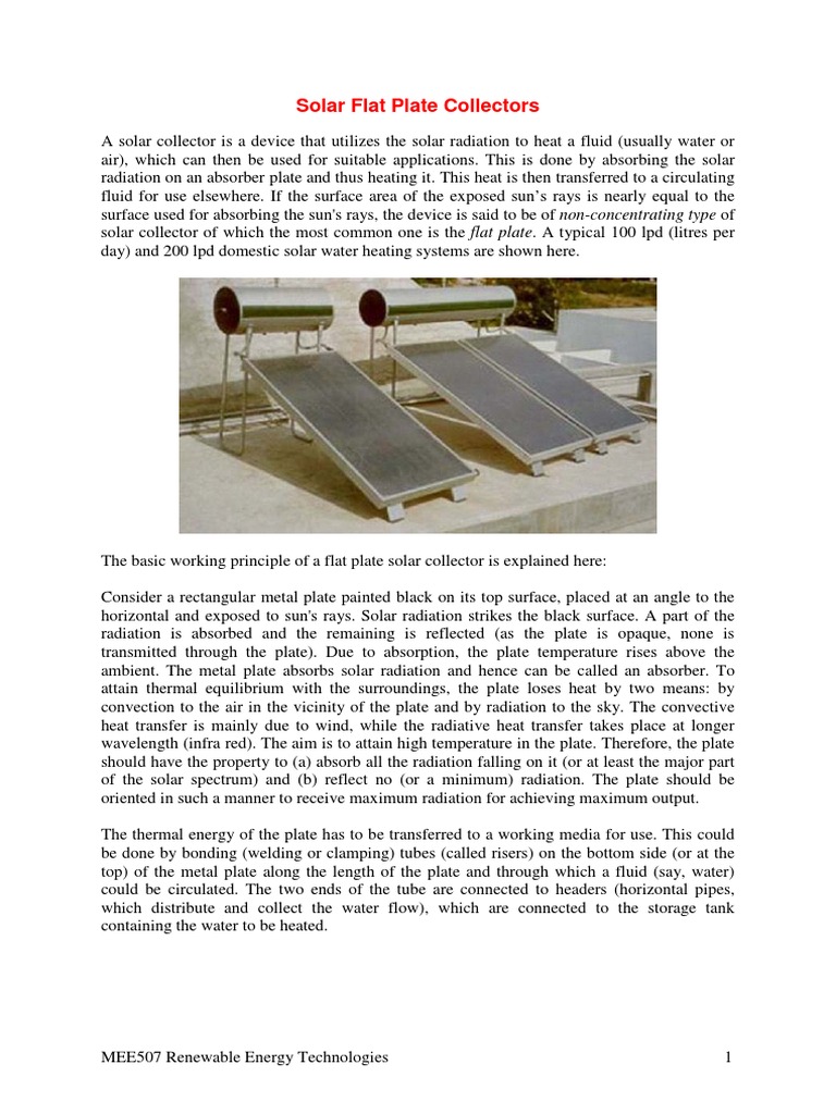 Solar Flat Plate Collectors | PDF | Water Heating | Heat Transfer