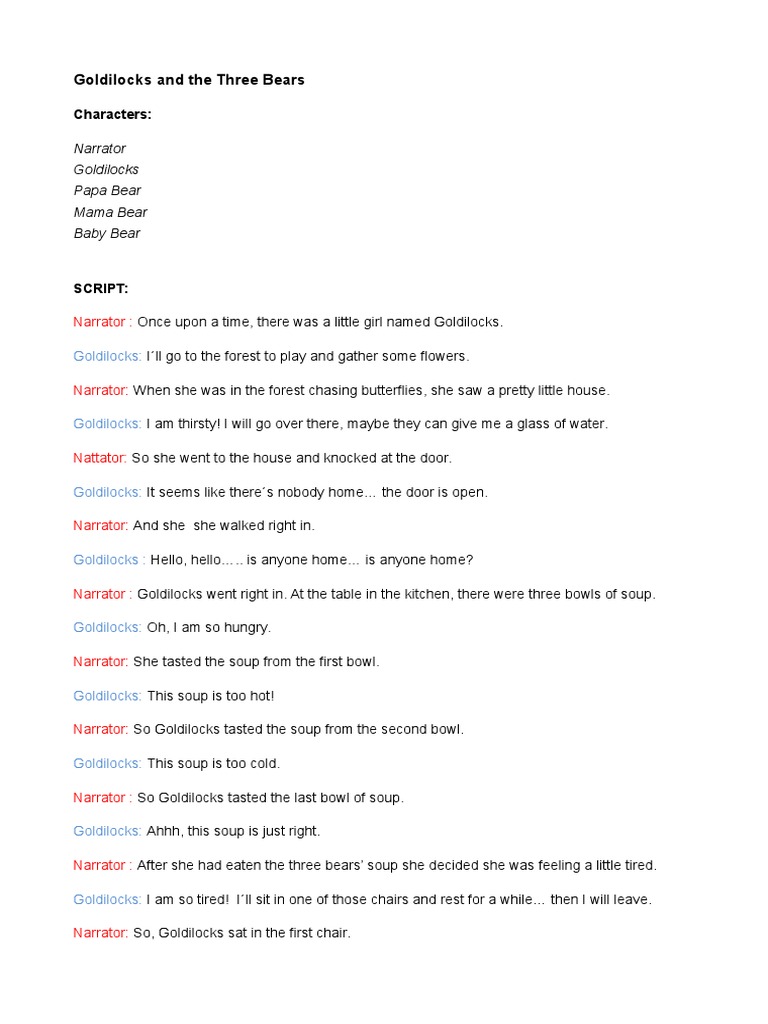 Drama Script | PDF | Goldilocks And The Three Bears | Fairy Tales