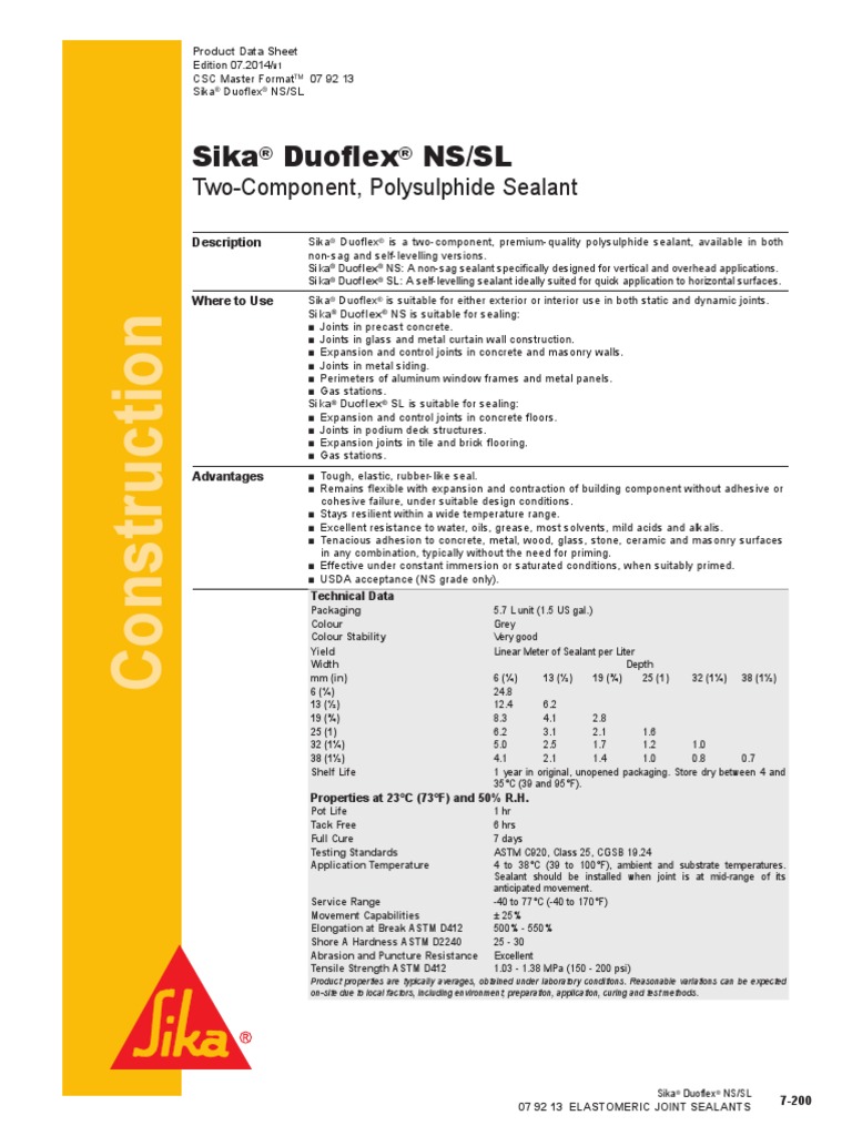 Sika Duoflex Ns/Sl: Two-Component, Polysulphide Sealant