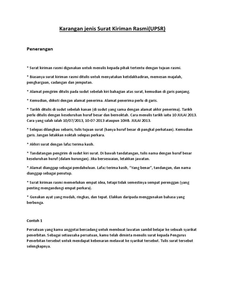 Nota Karangan Jenis Surat Kiriman Rasmi UPSR | PDF