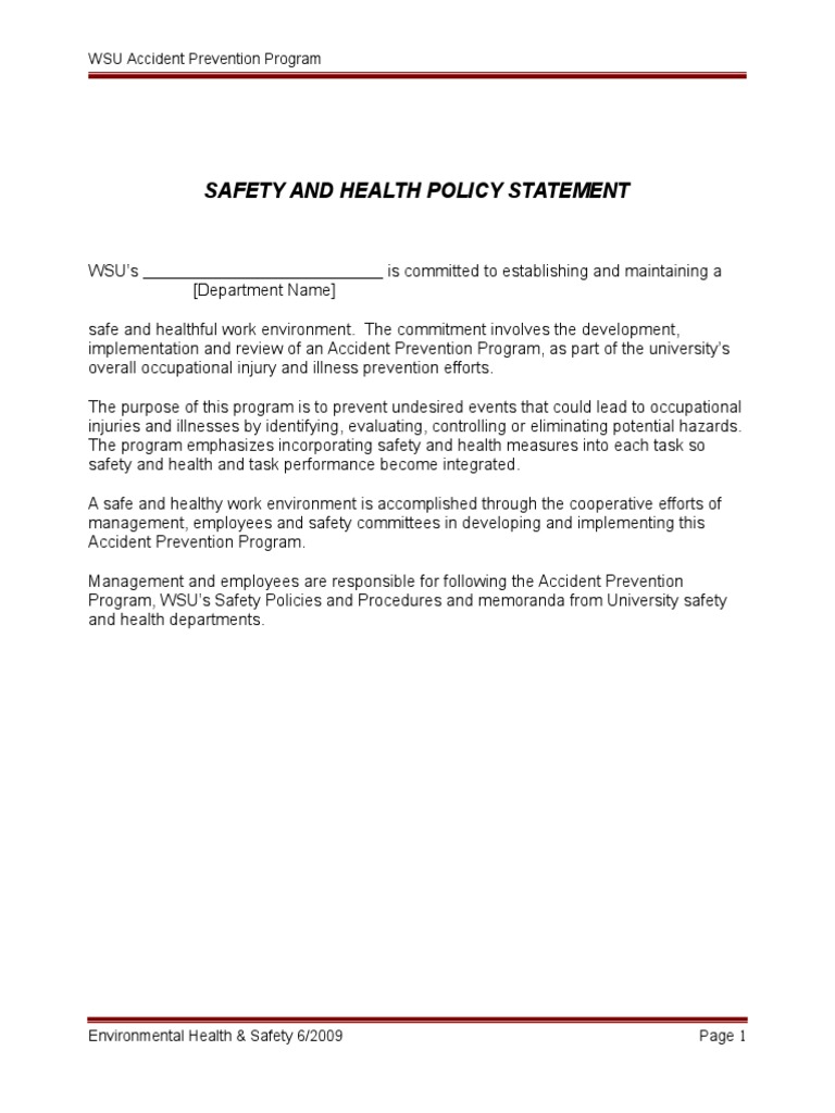 Safety and Health Policy Statement: WSU Accident Prevention Program ...
