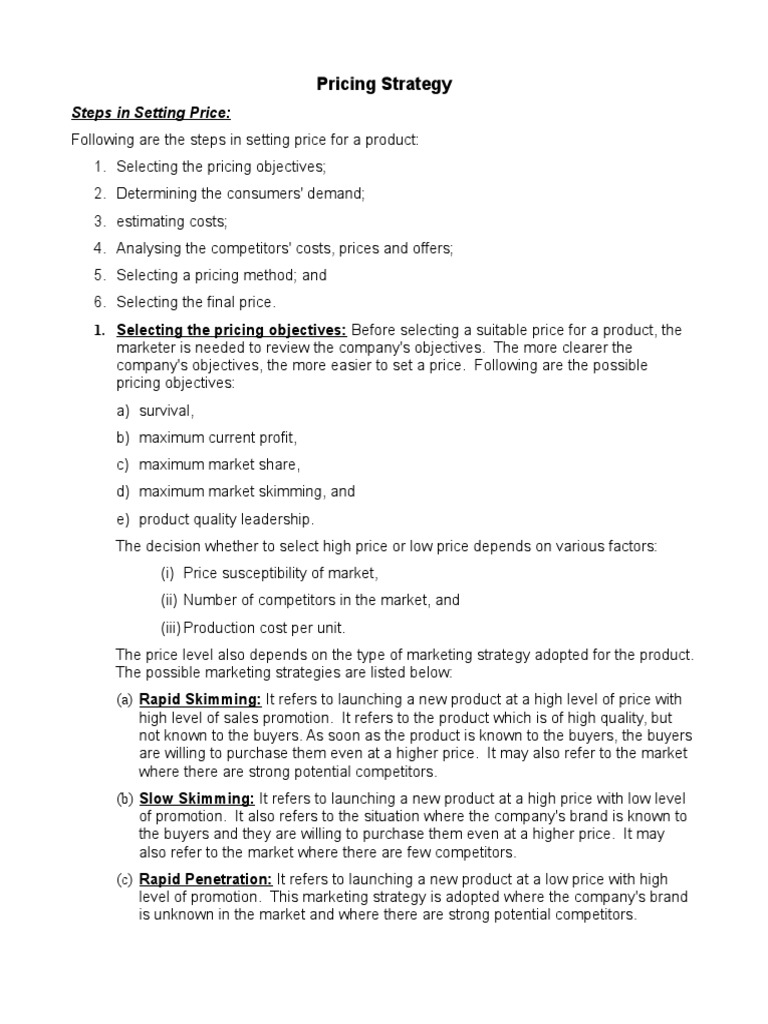 Pricing Strategy: Steps in Setting Price | PDF | Discounts And ...