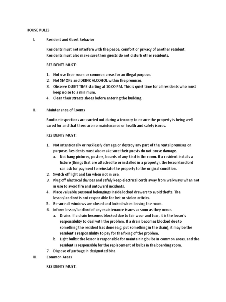 House Rules | PDF | Landlord | Lease