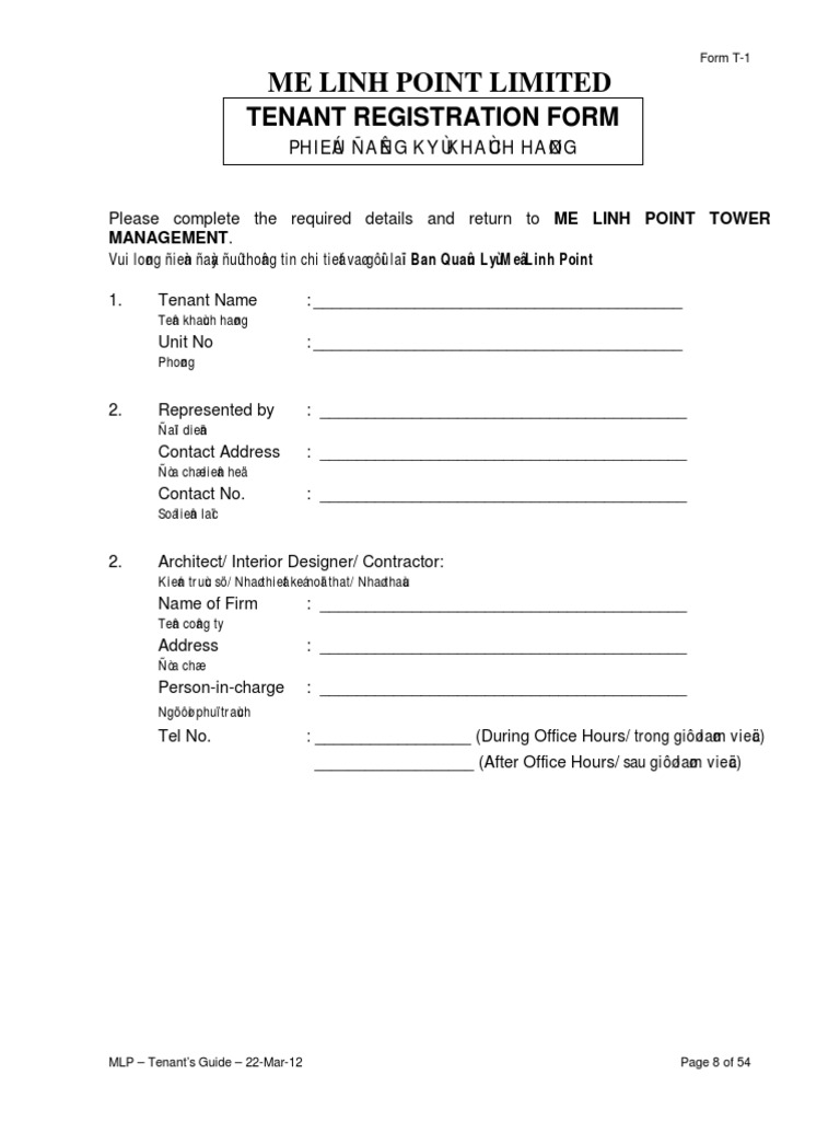Tenant Registration Form T-1 | PDF