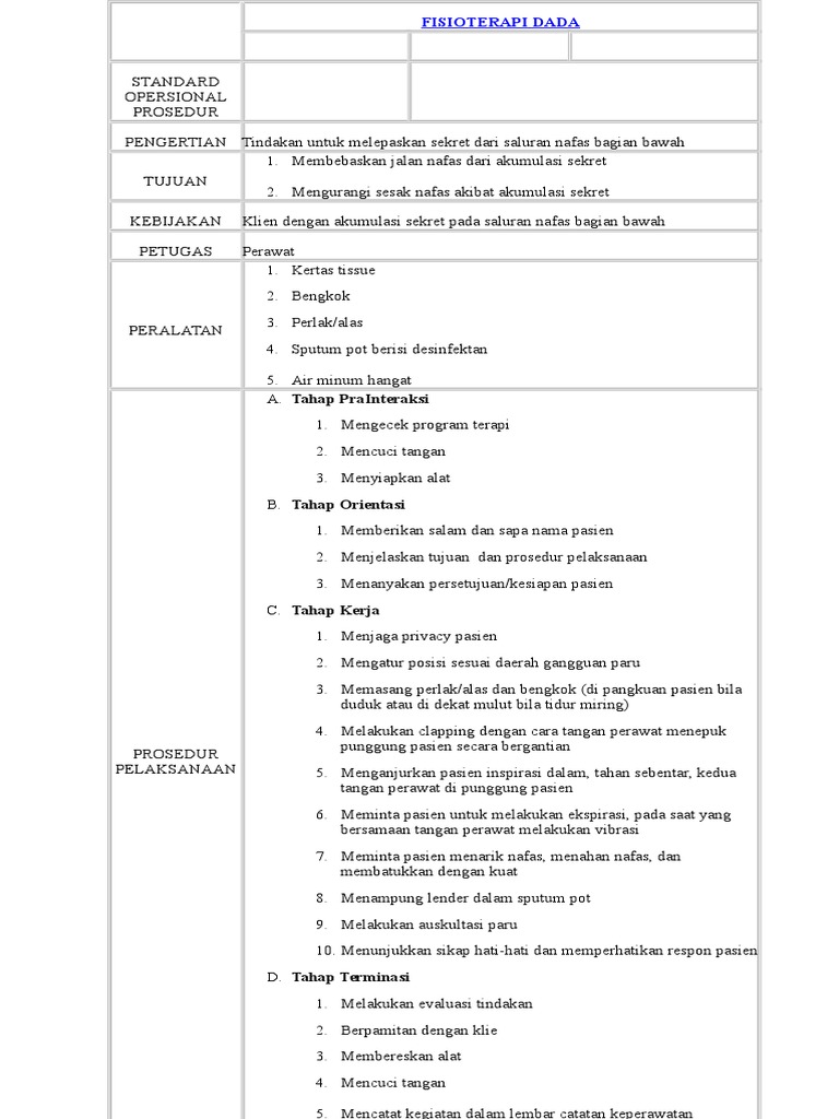 Sop Fisioterapi Dada | PDF