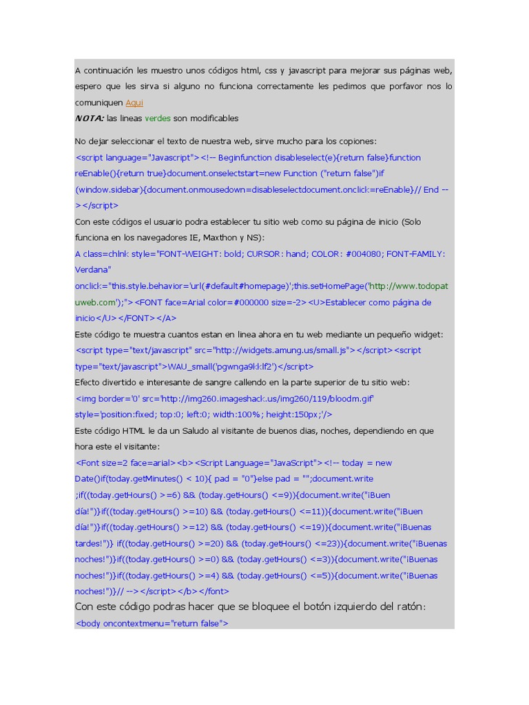 Codigos HTML | PDF | HTML | Script Java