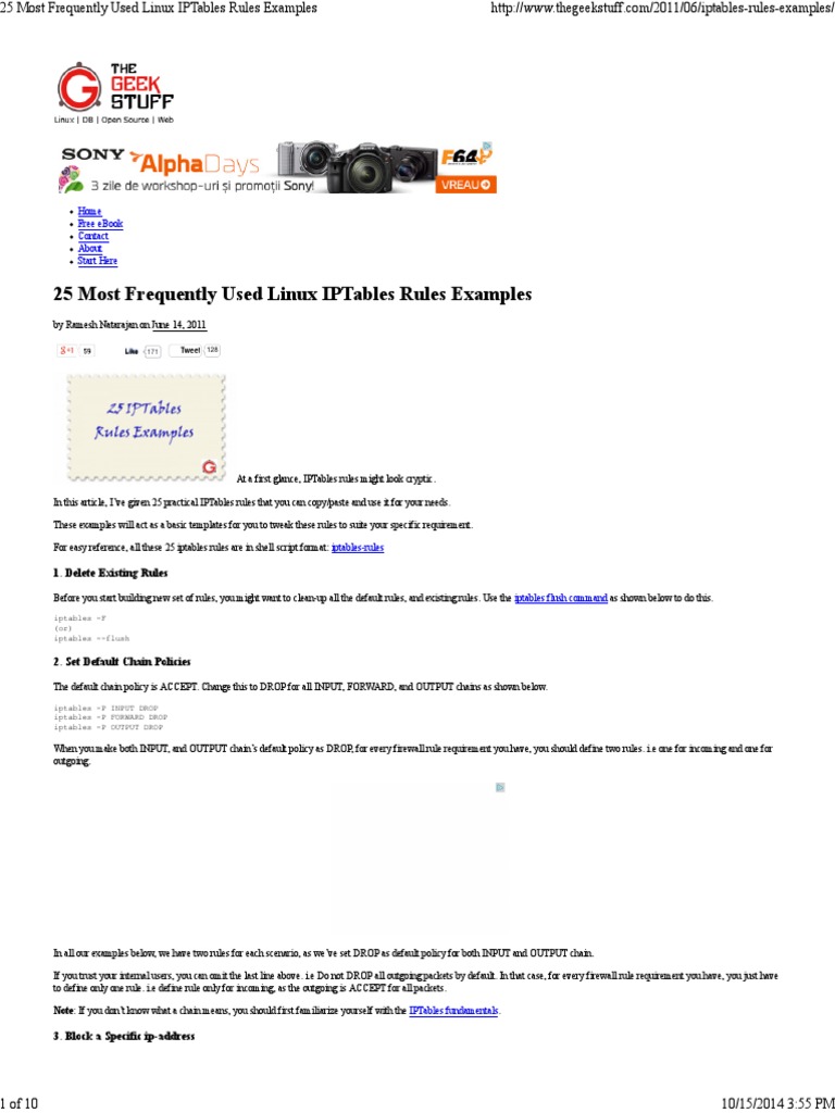 25 Most Frequently Used Linux IPTables Rules PDF | PDF | Port (Computer Networking) | Firewall ...
