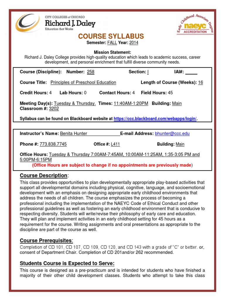 Cd 258 Fall 2014 Syllabus Early Childhood Education Child Development