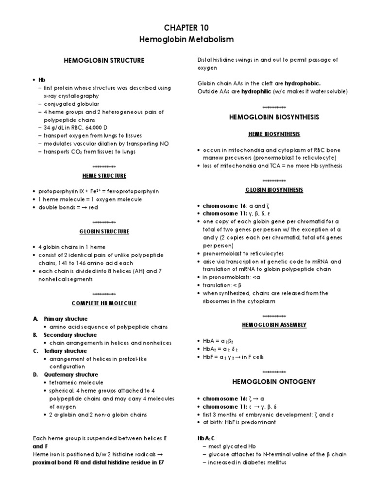Chapter 10 Hema | PDF | Hemoglobin | Hypoxia (Medical)