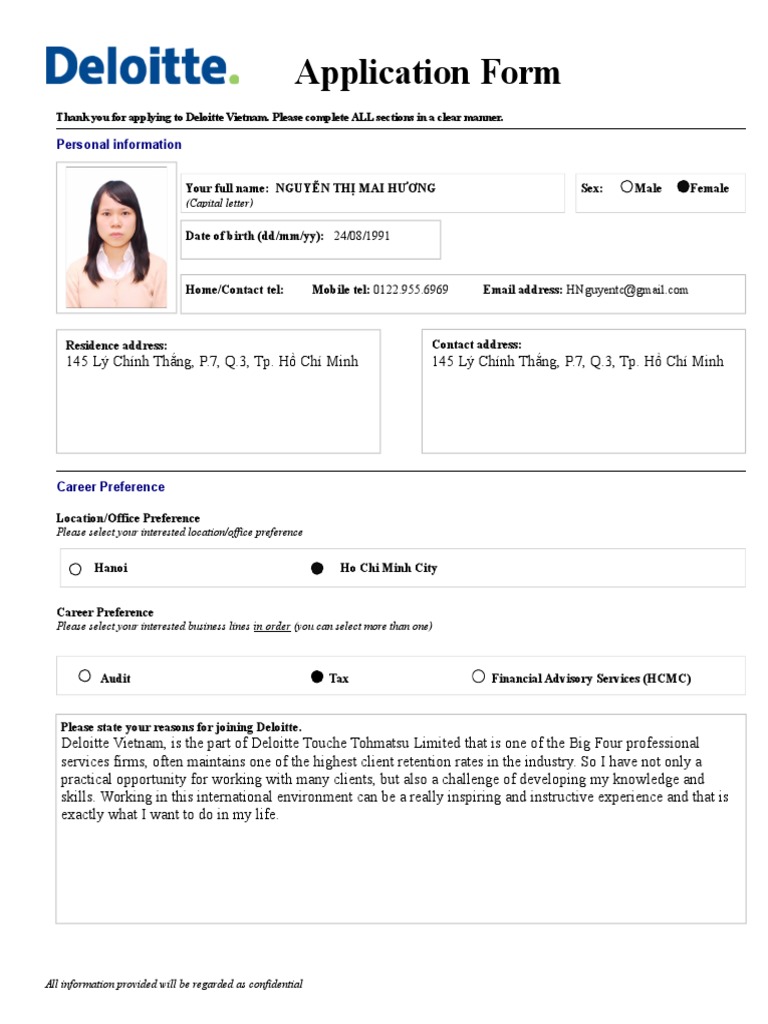 Deloitte Application Form - Internship Program 2014 | PDF | Business ...