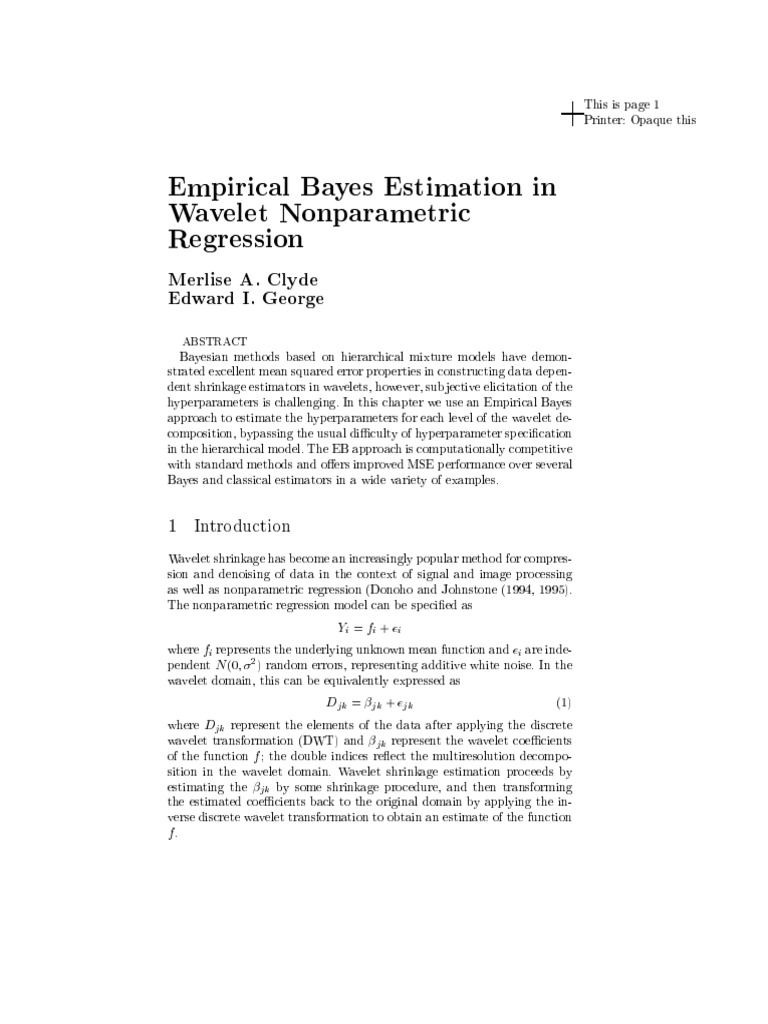 16-Empirical Bayes Estimation in Wavelet Nonparametric Regression PDF | PDF | Estimator ...