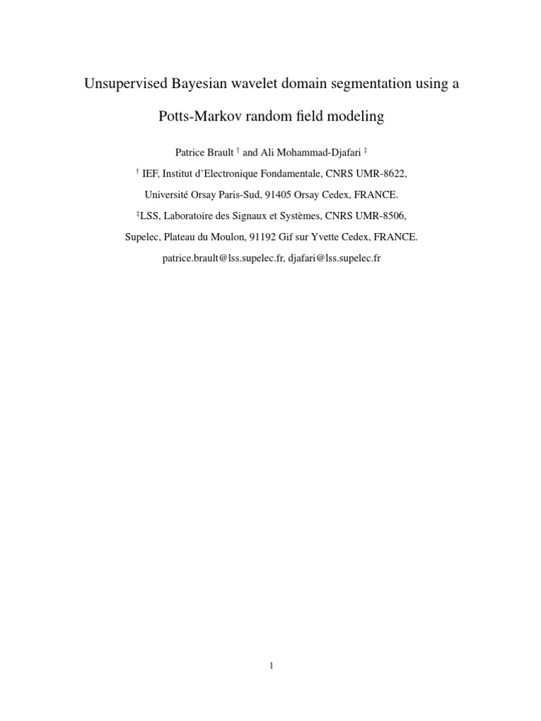 22 Unsupervised Bayesian Wavelet Domain Segmentation Using A Potts Markov Random Field Modeling