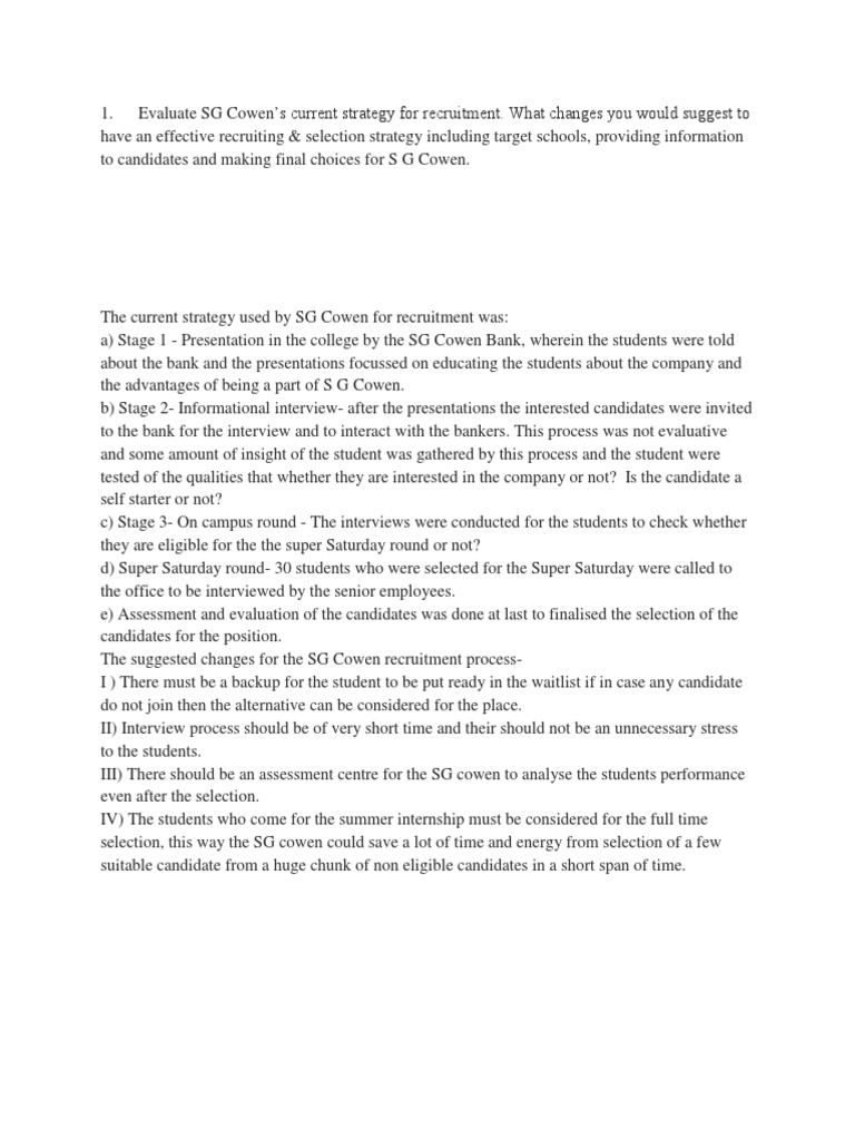 Case Study of SG Cowen New Recruits | PDF | Recruitment | Case Study