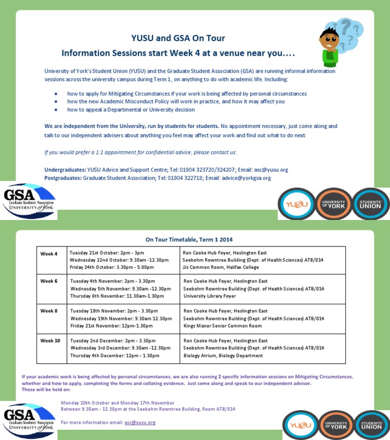 YUSU and GSA On Tour Info | PDF | Students | Students' Union