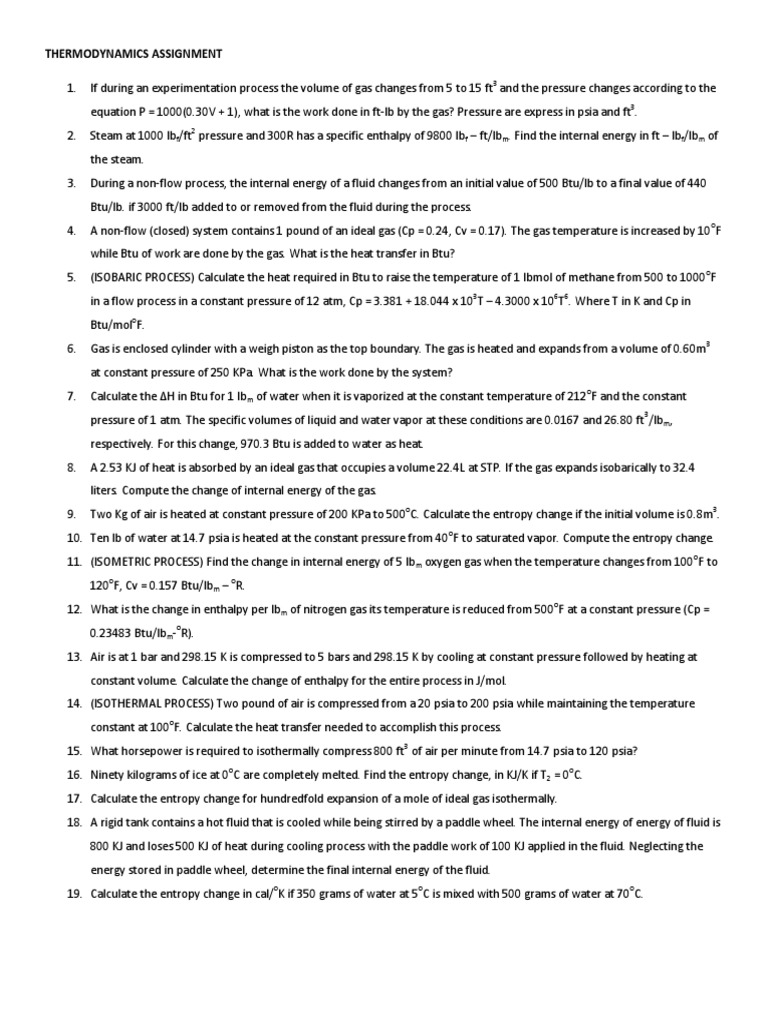 Thermodynamics Problems | PDF | Enthalpy | Branches Of Thermodynamics