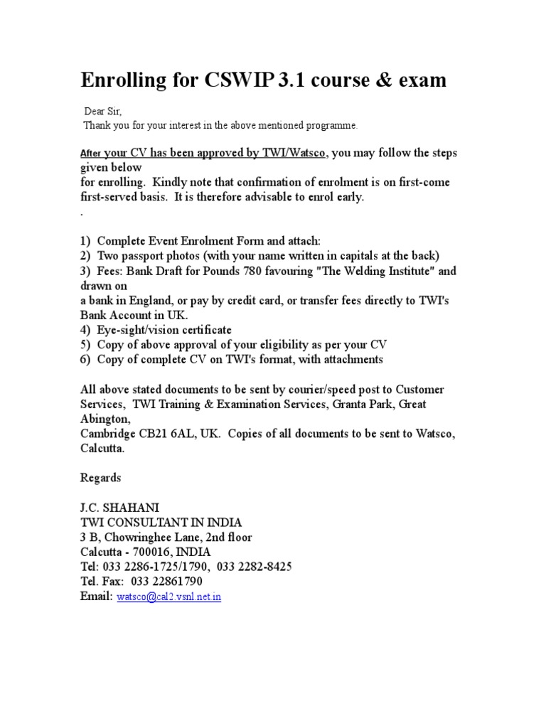 Enrolling For CSWIP 3 | PDF