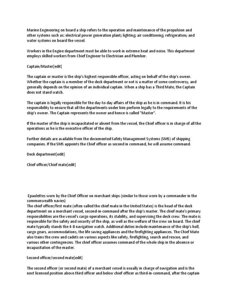 Ship's Organizational Structure With Duties | PDF | Sea Captain | Water ...