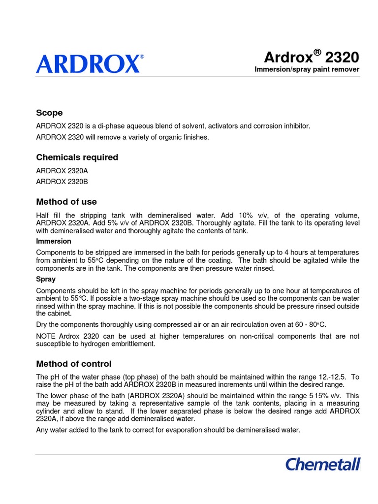 Ardrox 2320-(Data Sheet). | Purified Water | Water