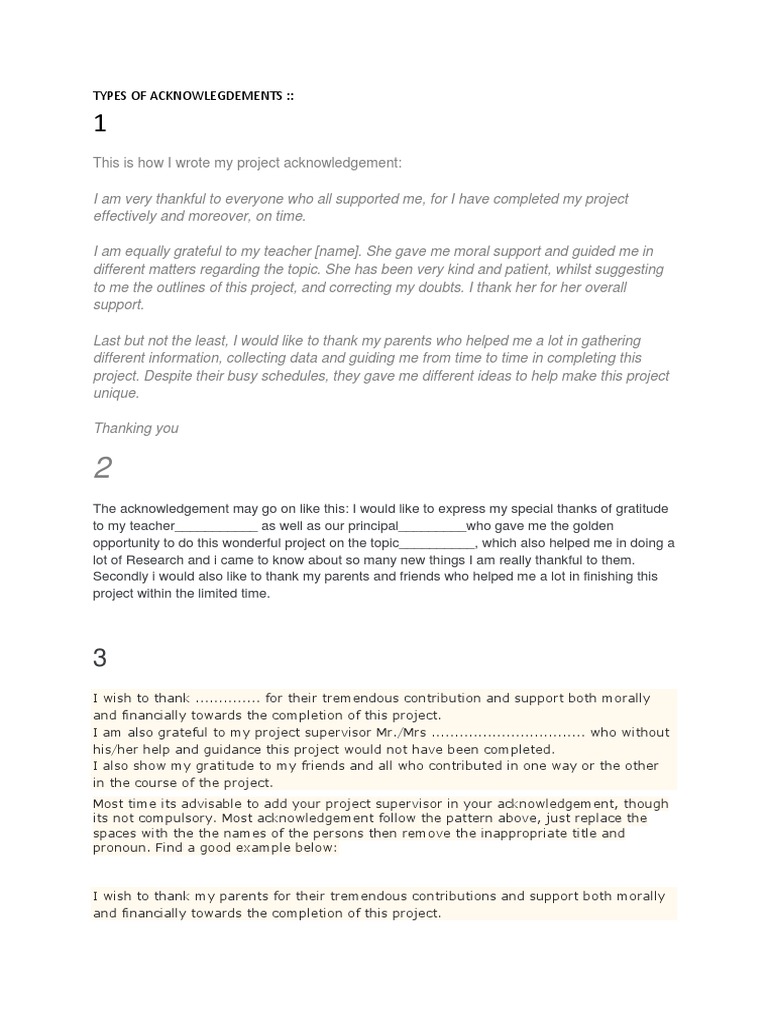 Types of Acknowledgements | PDF | Gratitude | Cognition