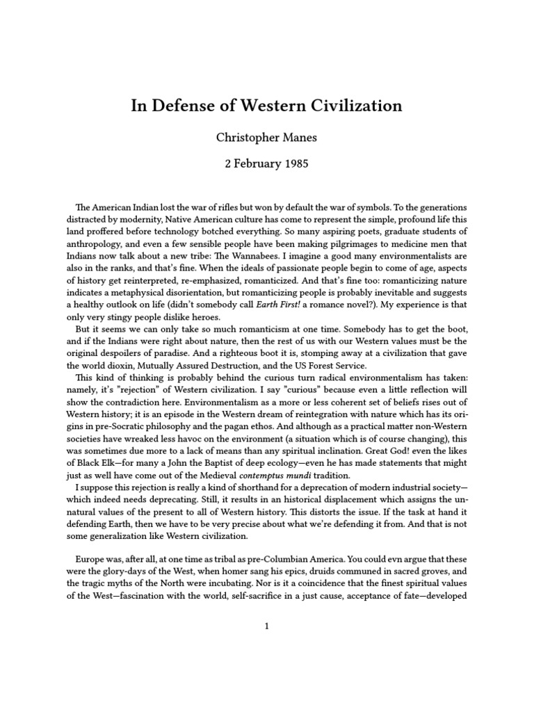 Christopher Manes in Defense of Western Civilization | PDF ...