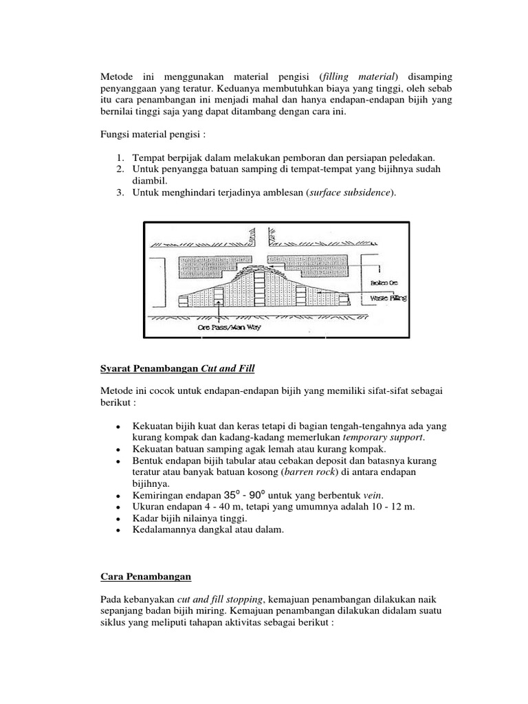 Metode Cut Dan Fill Tambang Bawah Tanah | PDF
