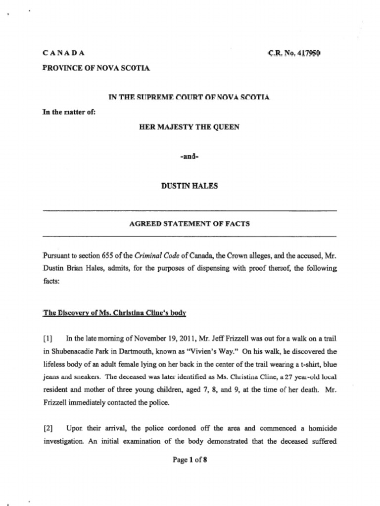 Agreed Statement of Facts in Dustin Hales Case | PDF | Autopsy | Murder