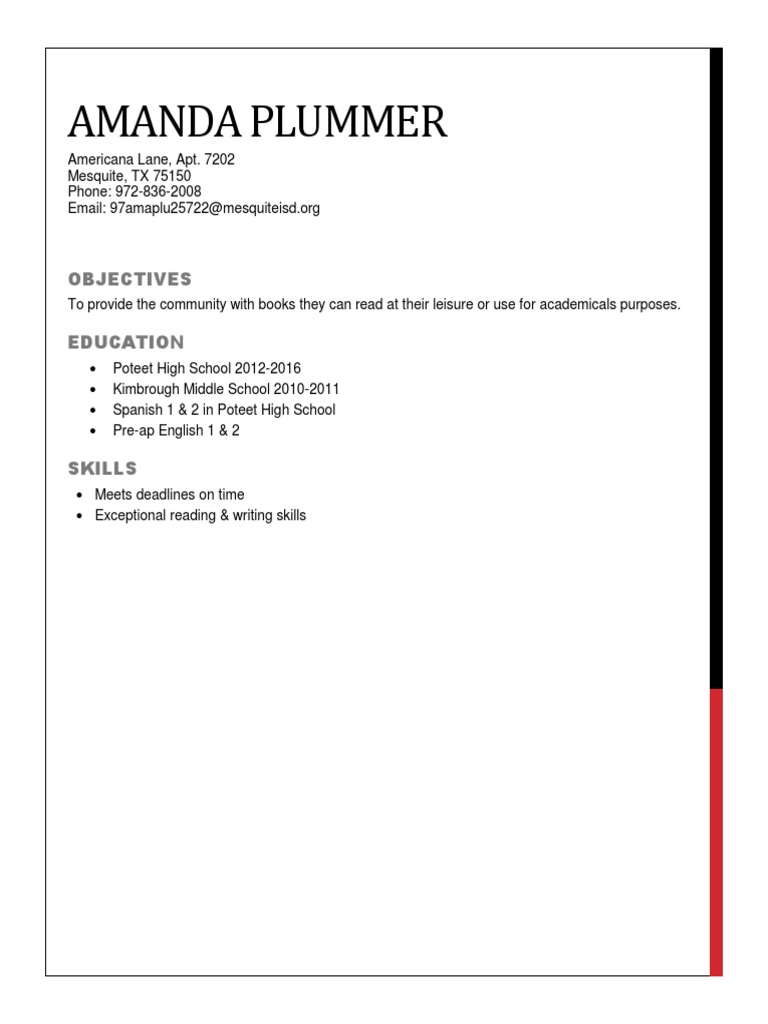 Amanda Plummer's Resume and Objectives | PDF | Social Science