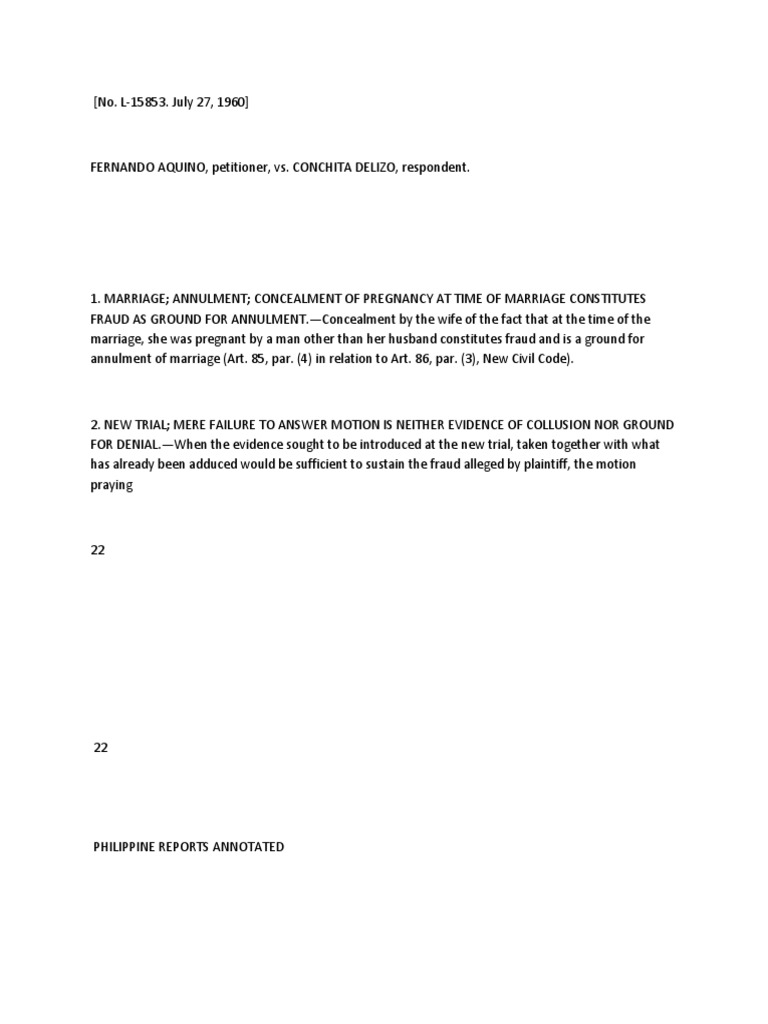 45.4 Aquino V Delizo (GR L-15853) | PDF | Annulment | Complaint