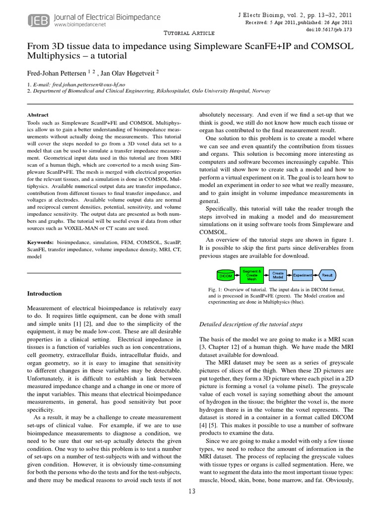 From 3D Tissue Data To Impedance Using Simpleware ScanFE+IP and COMSOL ...