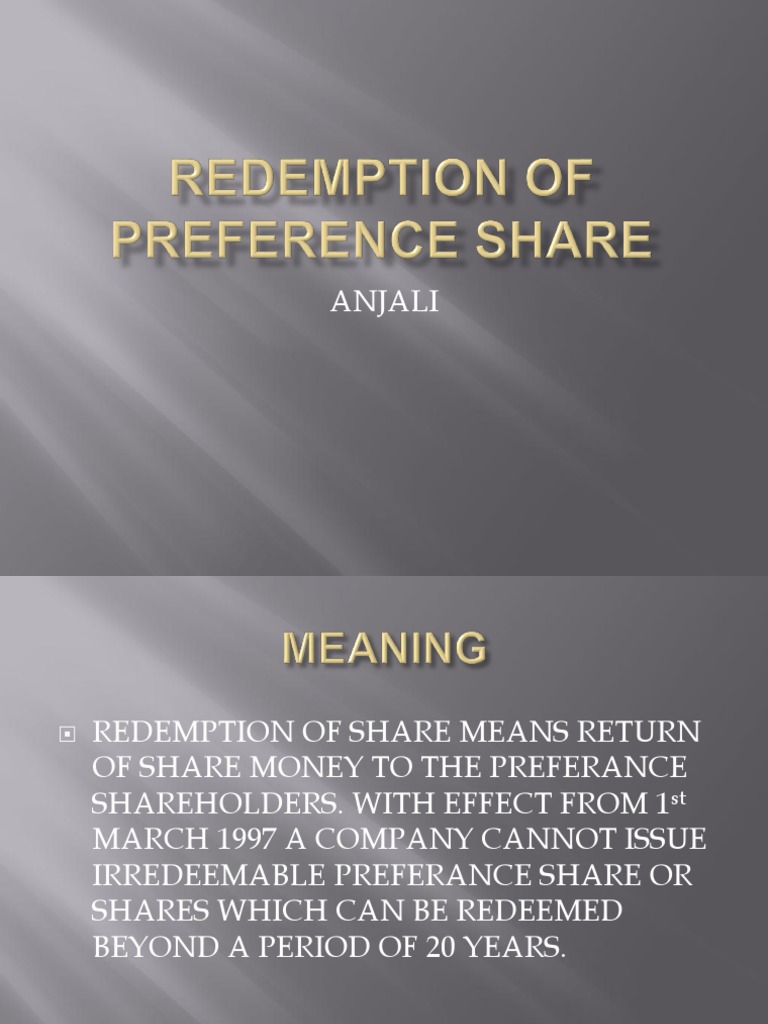 Redemption of Preference Share | PDF | Stocks | Dividend