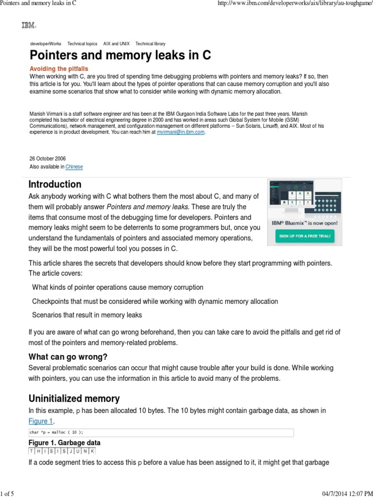 Pointers And Memory Leaks In C Pdf Pointer Computer Programming C Programming Language