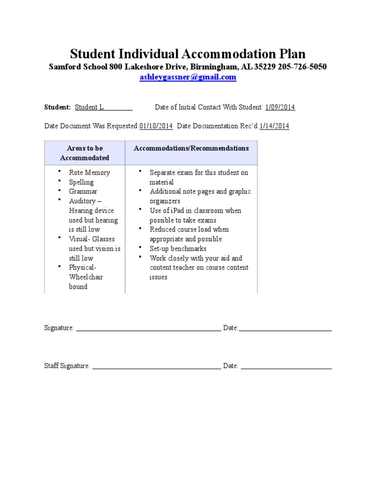 Special Education - Student Individual Accommodation Plan | PDF ...