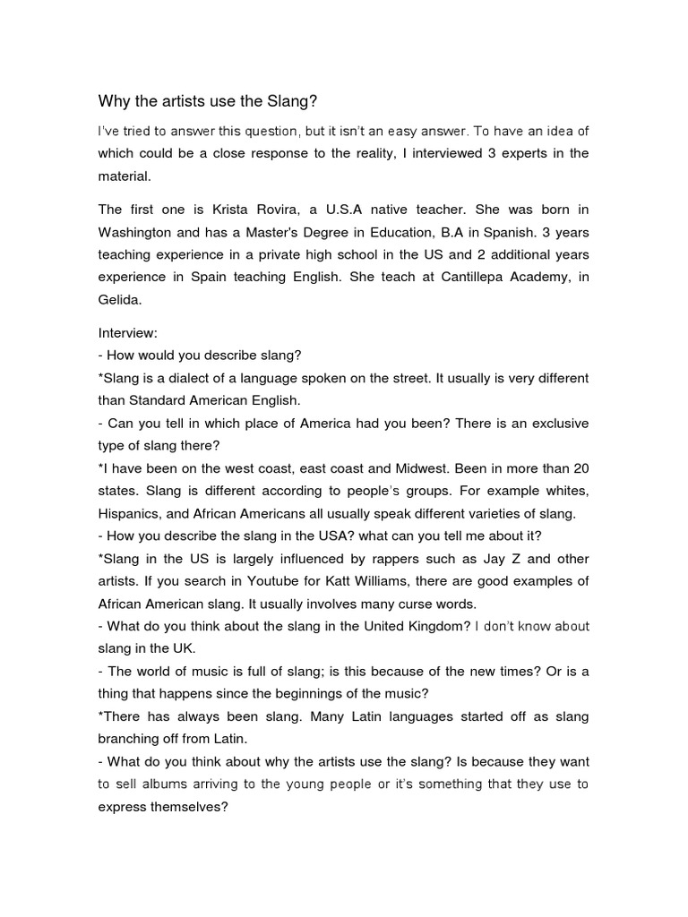 Why The Artists Use The Slang | PDF | Linguistics | Semiotics