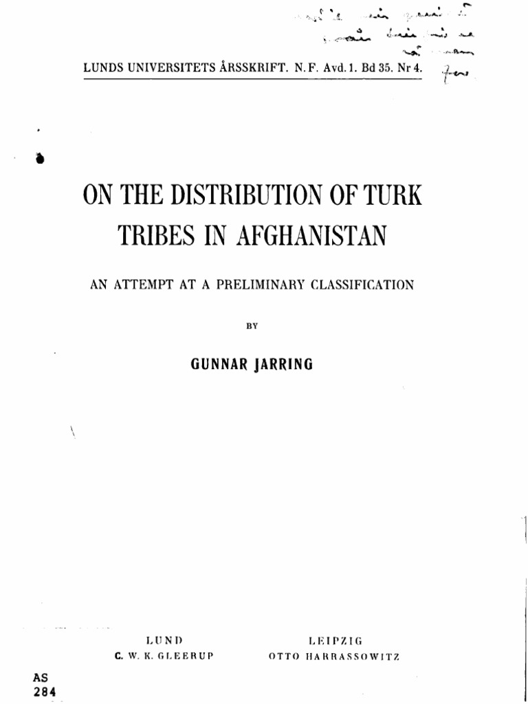 1939 On The Distribution of Turk Tribes in Afghanistan by Jarring S PDF ...