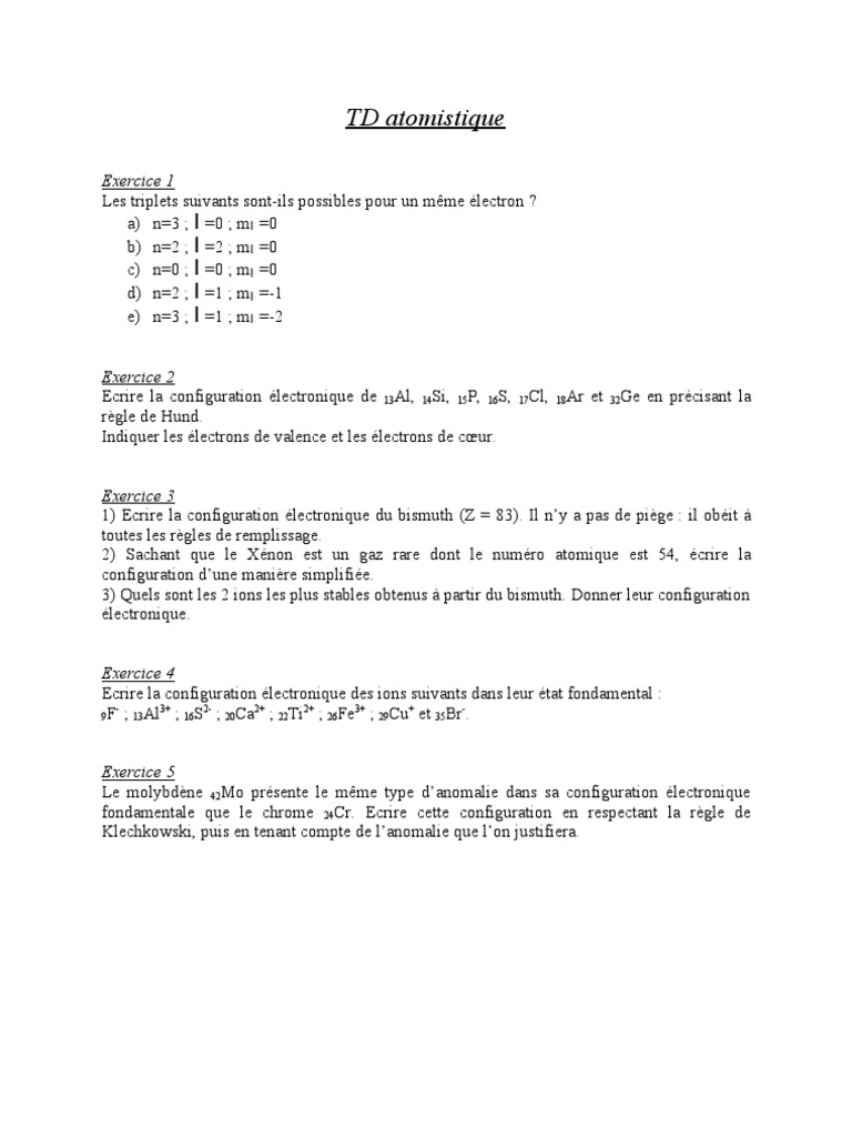 TD Atomistique | PDF