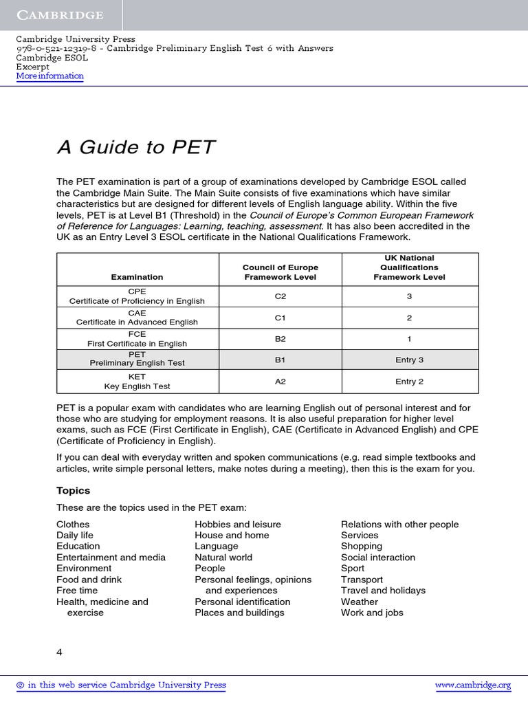 A Guide To PET PDF | PDF | Test (Assessment) | Semiotics