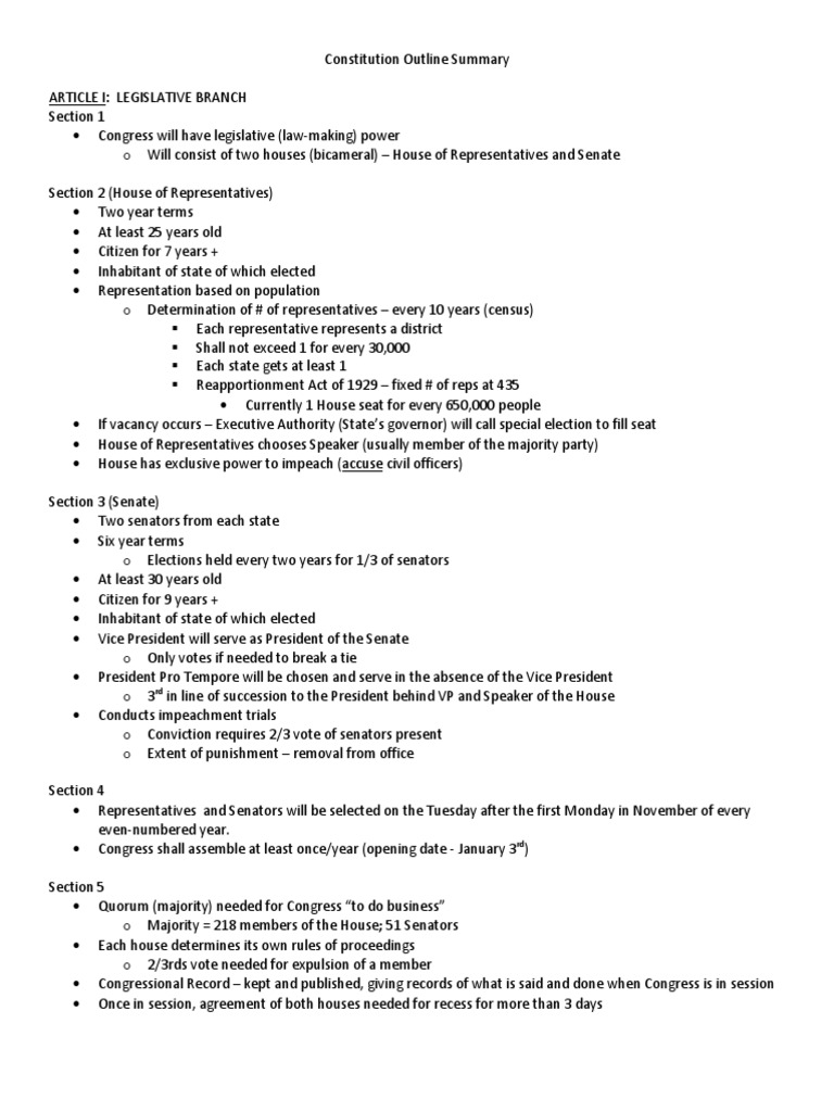 Constitution Outline | PDF | Presidents Of The United States | American ...