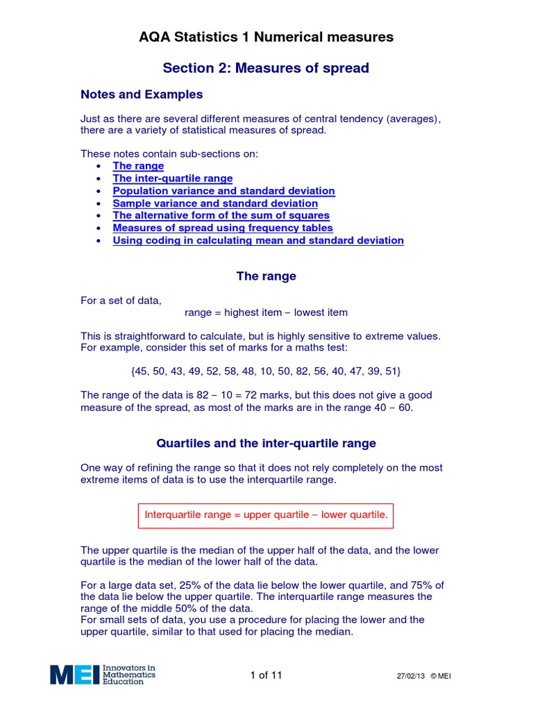 Measures of Spread.pdf | Median | Quartile