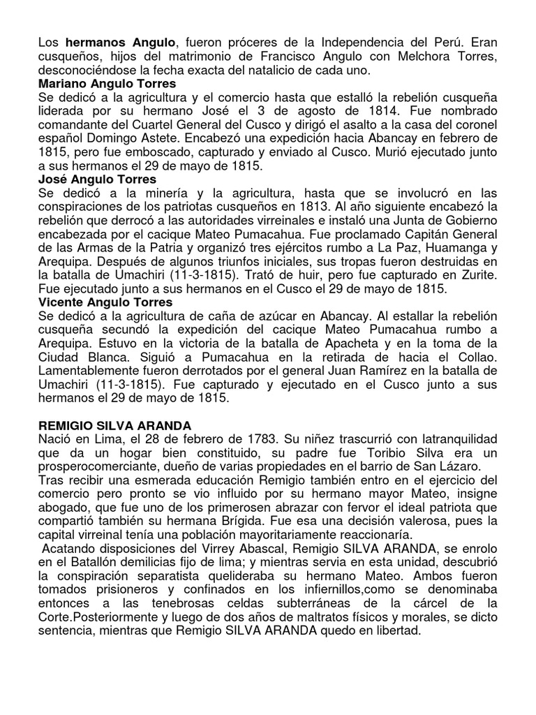 Héroes de la Independencia del Perú | PDF | América del Sur ...