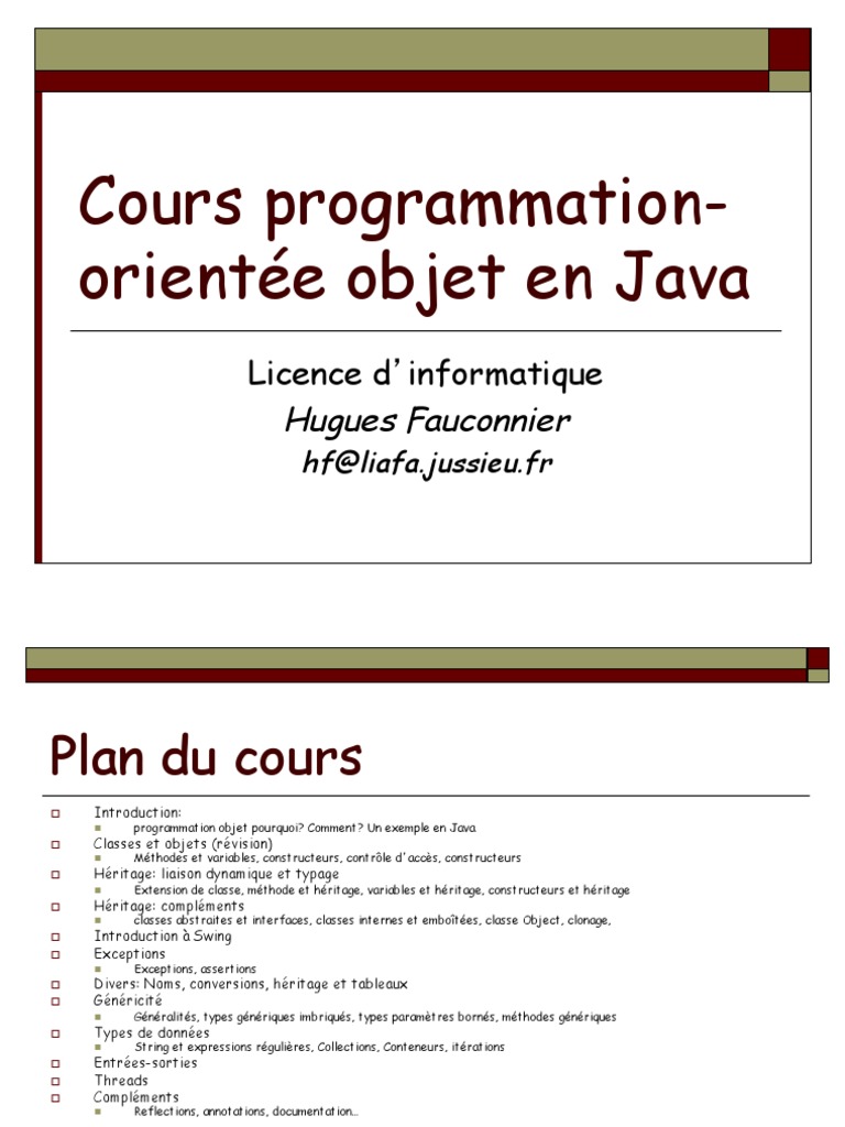 Courscomplet PDF | PDF | Java (Langage de programmation) | Interface (Informatique)