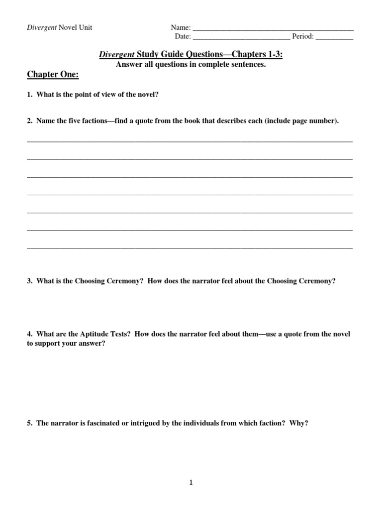 Divergent Questions-Chapters 1-3 | PDF